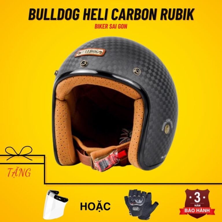 Nón 3/4 Bulldog Carbon Rubik Nhám | Bikersaigon Shop | Mũ Bảo Hiểm